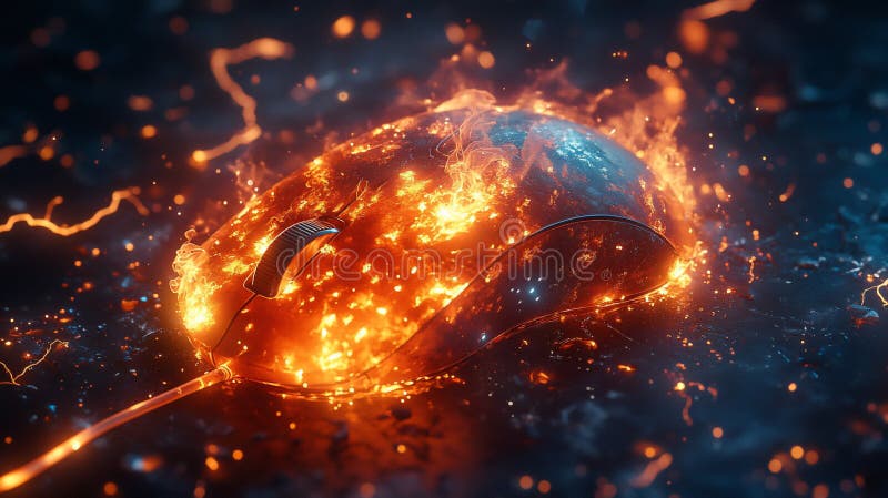 A Computer Mouse Engulfed in Flames, with Sparks Flying Stock ...