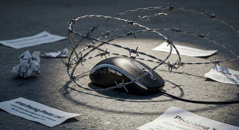 Computer Mouse Trapped in Barbed Wire: Online Security Threat Stock ...