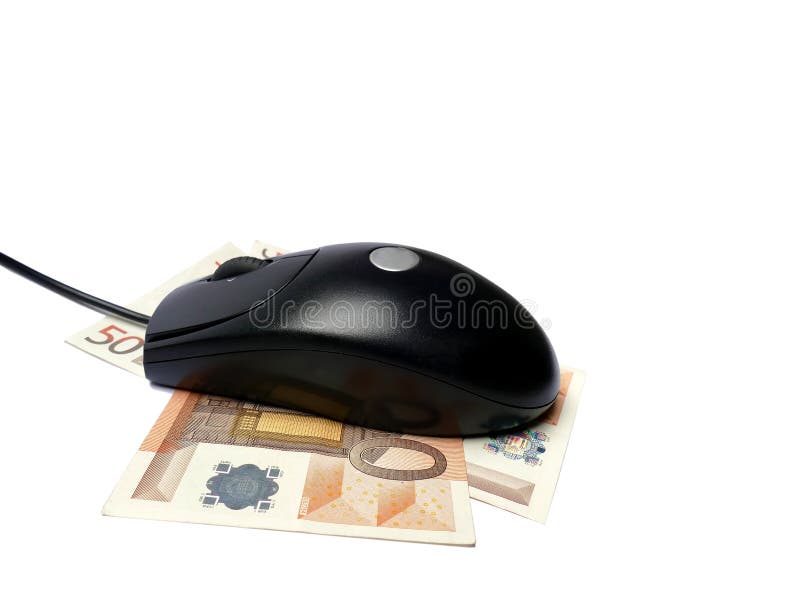 Computer Mouse on Euro Banknotes Isolated on White Stock Photo - Image ...