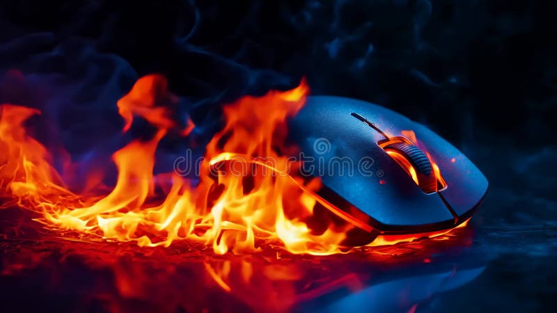 A Computer Mouse on Fire on a Black Surface Stock Footage - Video of ...