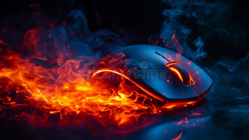 A Computer Mouse on Fire on a Black Surface Stock Photo - Image of ...