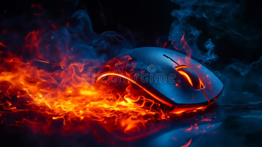 A Computer Mouse on Fire on a Black Surface Stock Photo - Image of ...