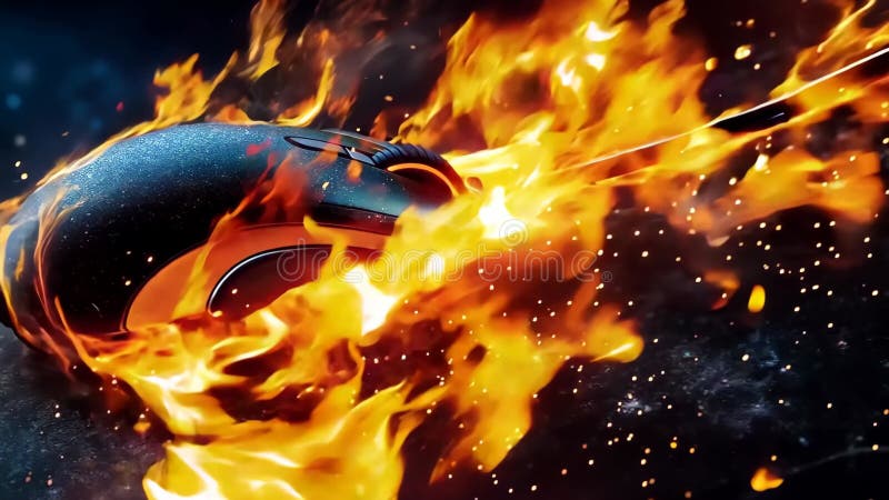 A Computer Mouse on Fire with a Black Background Stock Footage - Video ...