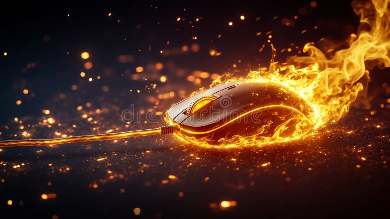 A Computer Mouse on Fire with a Black Background Stock Photo - Image of ...