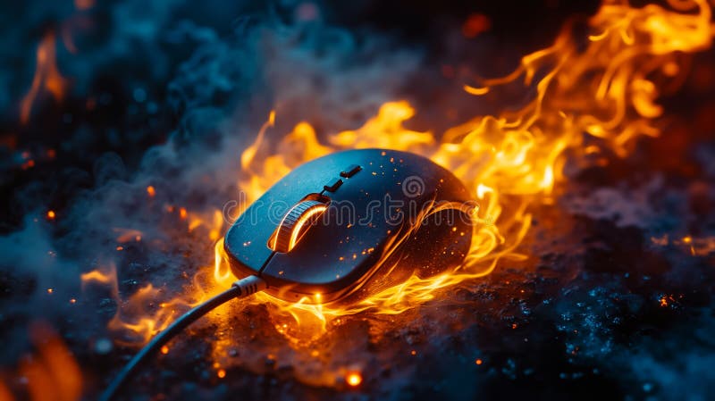 A Computer Mouse on Fire with Smoke Coming Out of it Stock Illustration ...