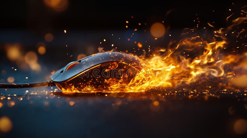 A Computer Mouse on Fire on a Black Surface Stock Image - Image of ...