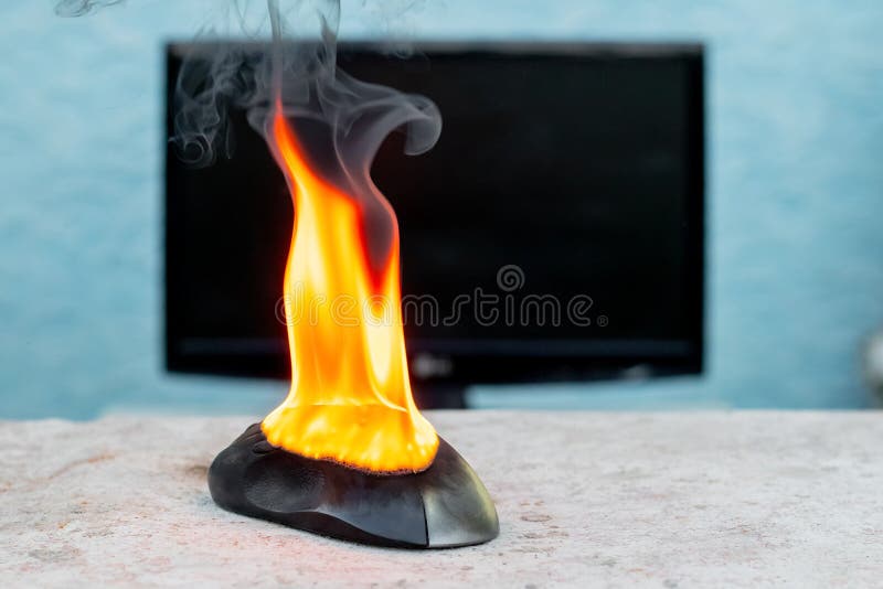 Computer Mouse in Flames. Careless Handling of Equipment, Fire Stock ...