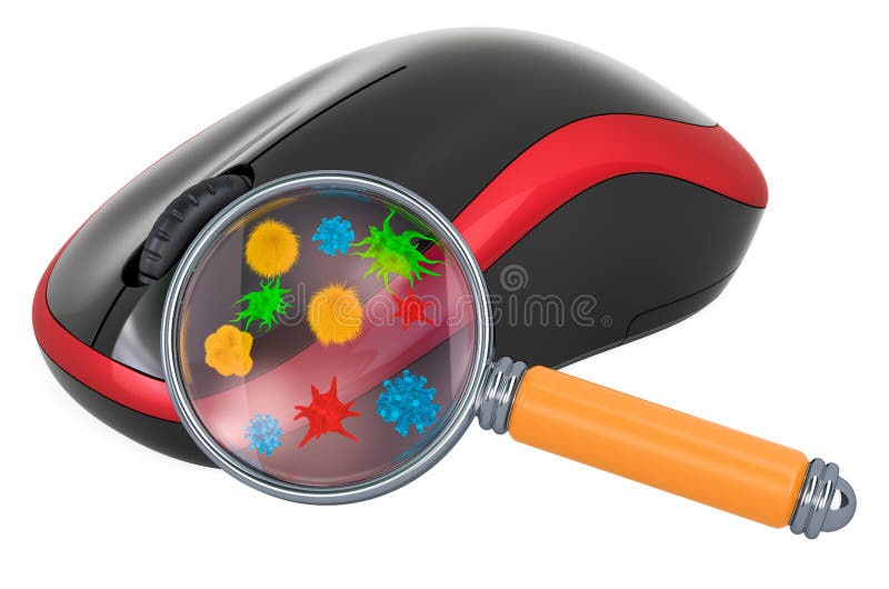 Computer Mouse with Germs and Bacterias Under Magnifying Glass. 3D ...