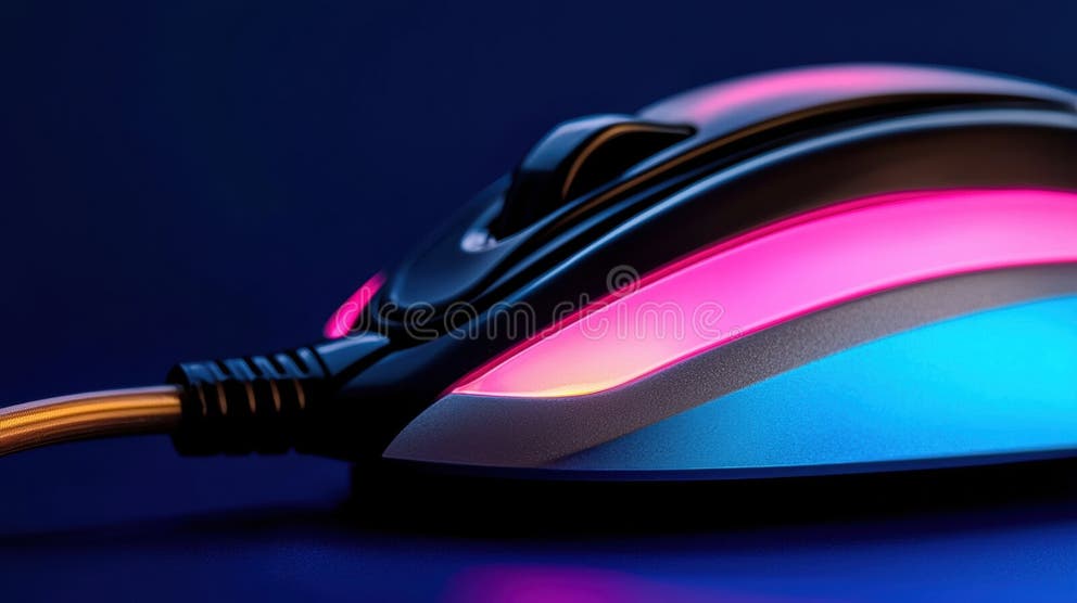 A Computer Mouse with a Glowing Pink and Blue Stripe. Stock Image ...