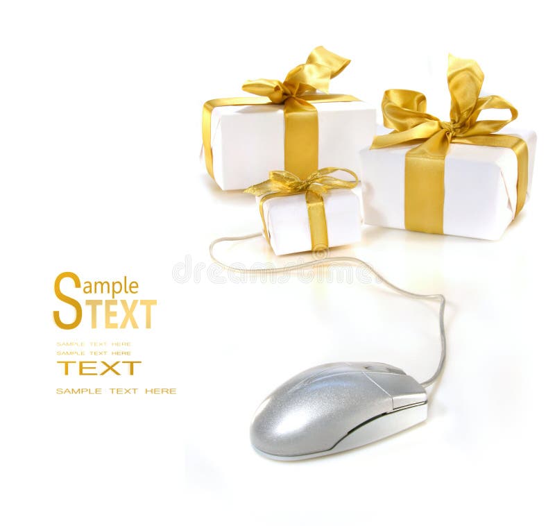Computer Mouse with Gold Ribbon Gifts Stock Photo - Image of isolated ...