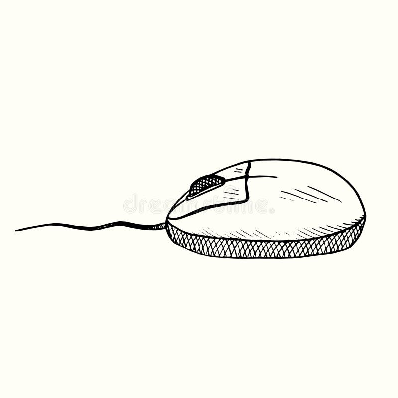 Computer Mouse Hand Drawn Doodle, Drawing in Gravure Style, Sketch ...