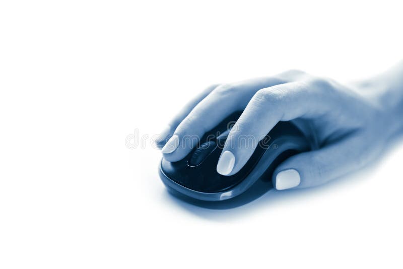 Computer mouse in hand stock photo. Image of hands, online - 128359344