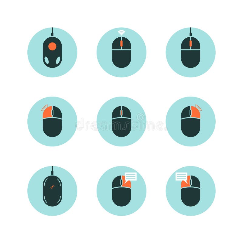 Computer Mouse with Highlighted Functions. Flat Style Vector Icon Set ...