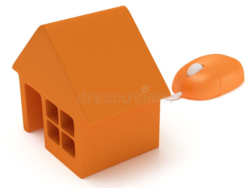 Computer Mouse with House. 3d Render. Stock Illustration - Illustration ...