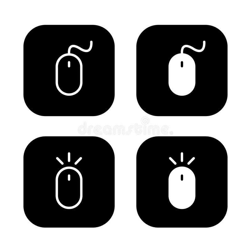 Computer Mouse Icon Set on Black Square Stock Vector - Illustration of ...