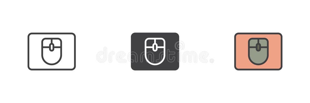 Computer Mouse Icon Set in Line, Solid and Filled Outline Style Stock Vector - Illustration of ...