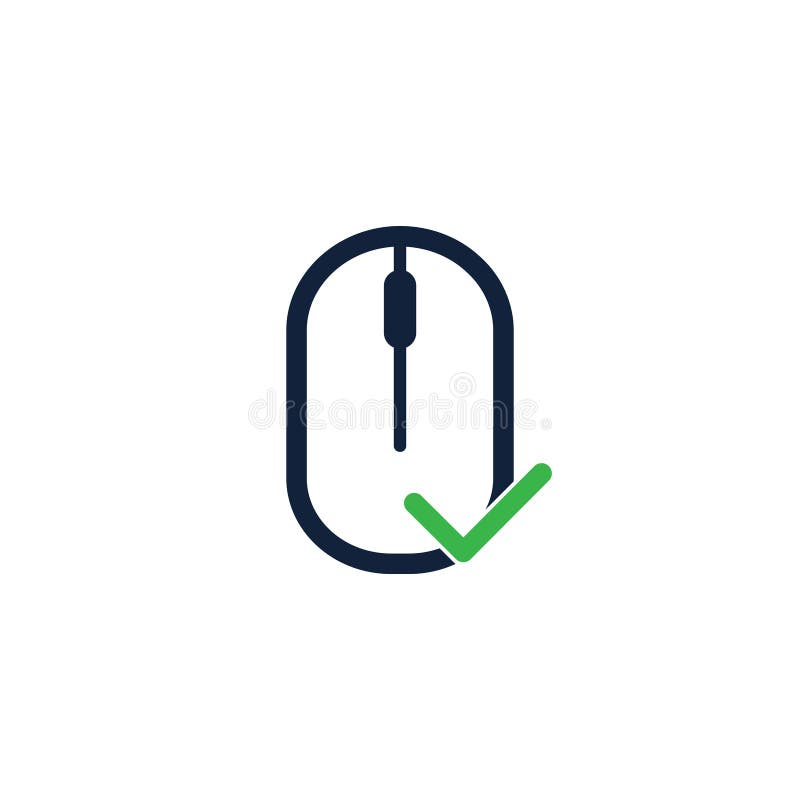 Computer Mouse Icon with Thick Green Check Mark Symbol. Flat Style ...