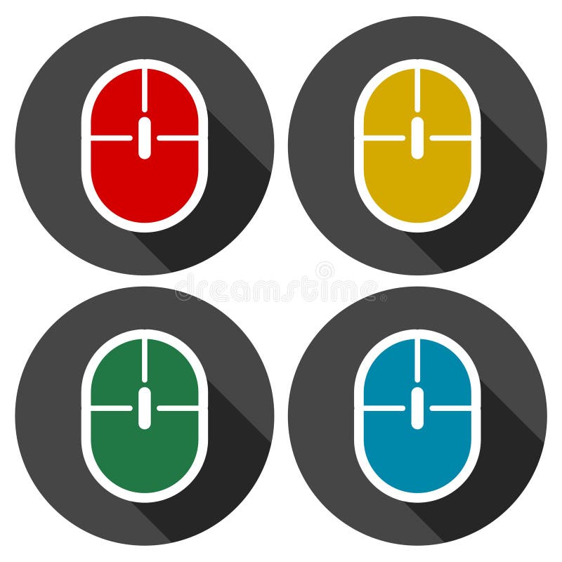 Computer Mouse Icons Set with Long Shadow Stock Vector - Illustration ...