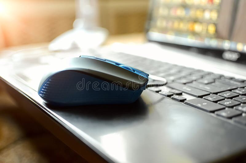 Computer Mouse on a Laptop, Close-up. Defocused Photography Stock Photo ...