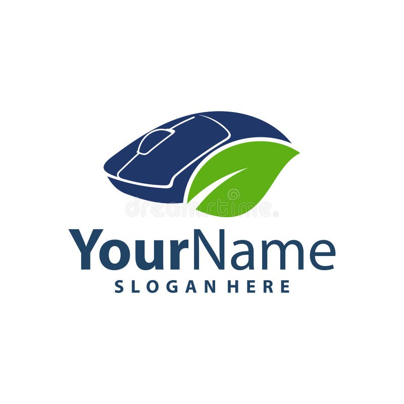 Computer Mouse with Leaf Logo Design Vector Illustration. Mouse Logo ...