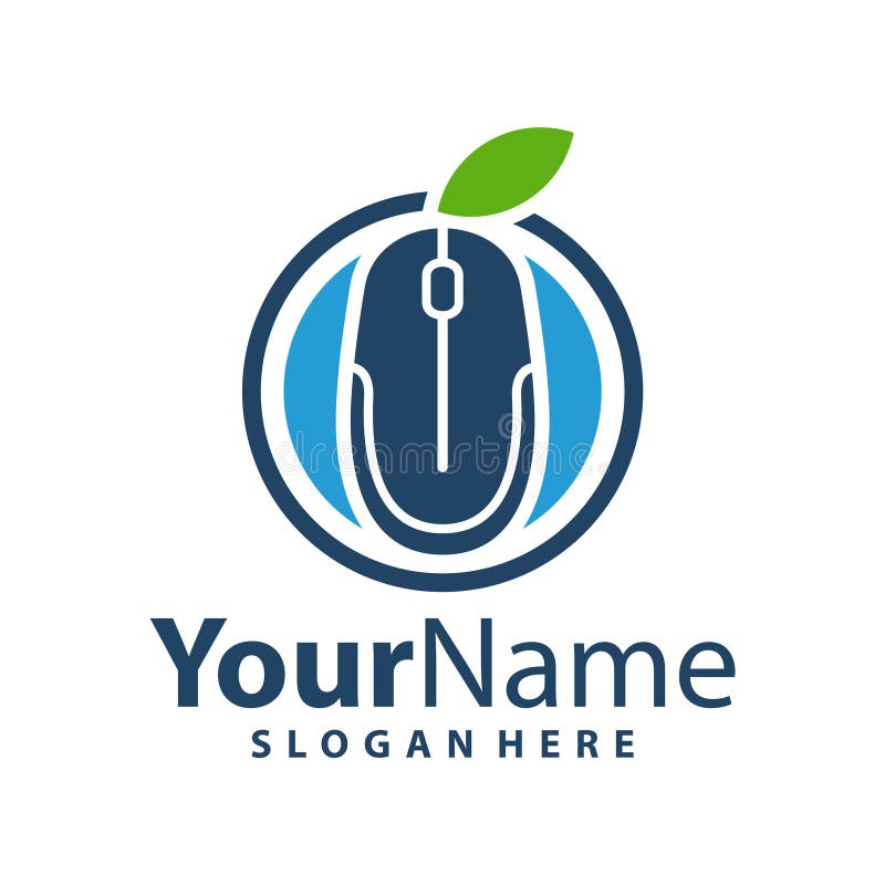 Computer Mouse with Leaf Logo Design Vector Illustration. Mouse Logo ...