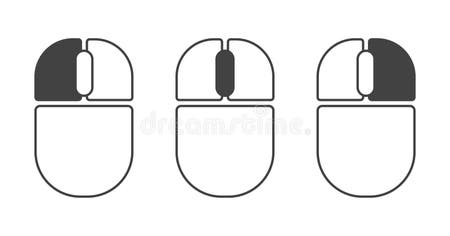 Computer Mouse Left and Right Click, Scroll Wheel Outline Icons Set ...