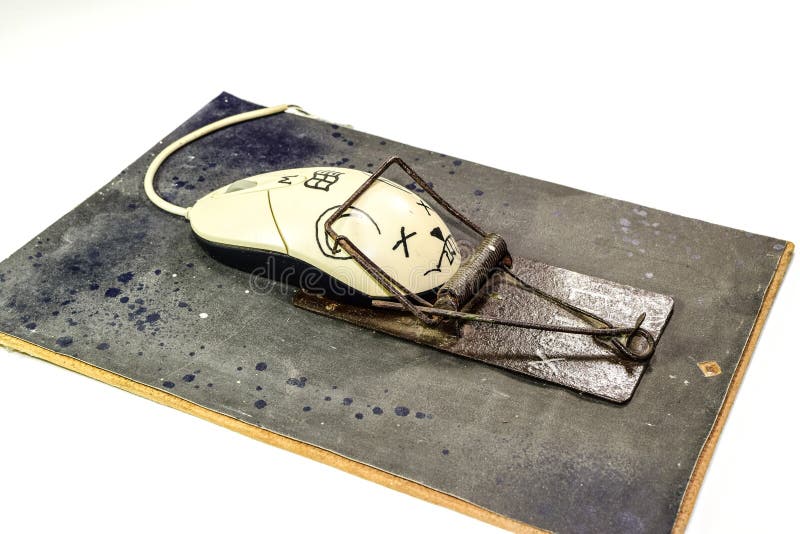 Computer Mouse is a Man in a Mousetrap. Humorous Collage in the Sphere ...