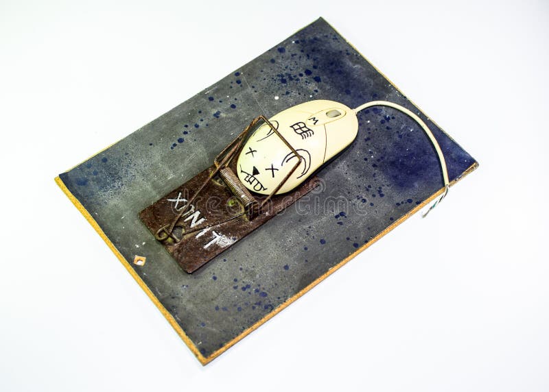 Computer Mouse is a Man in a Mousetrap. Humorous Collage in the Sphere ...