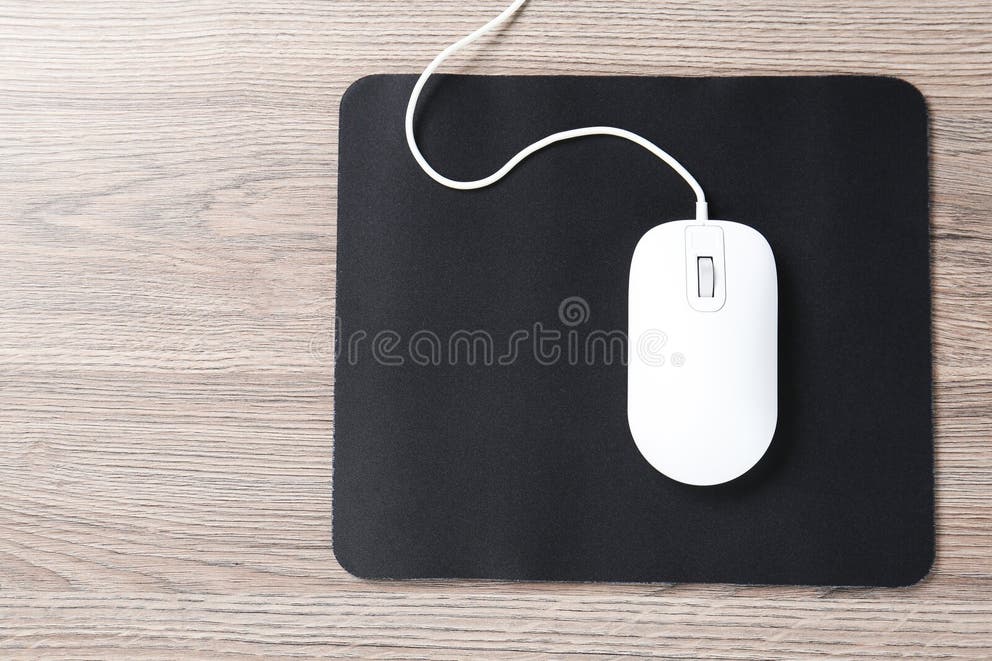 Computer Mouse with Mousepad on Wooden Desk, Top View Stock Photo ...
