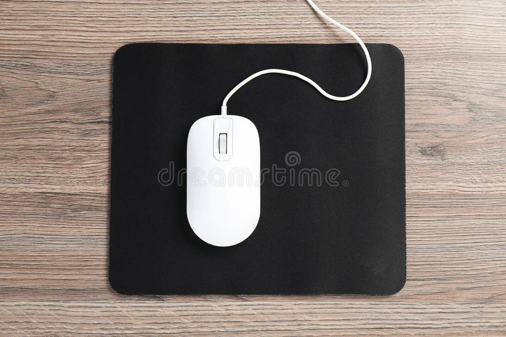 Computer Mouse with Mousepad on Wooden Desk, Top View Stock Image ...