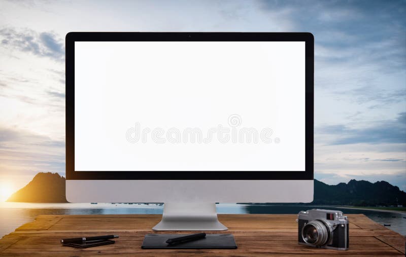 Computer and Mouse Old Camera Pens with Summer Stock Photo - Image of ...