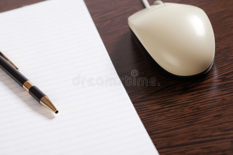 Computer Mouse and Pen with Paper Stock Photo - Image of optical ...
