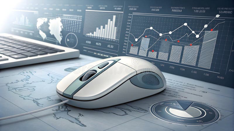 Illustrations Digital Mouse Computer with Business Background Stock ...