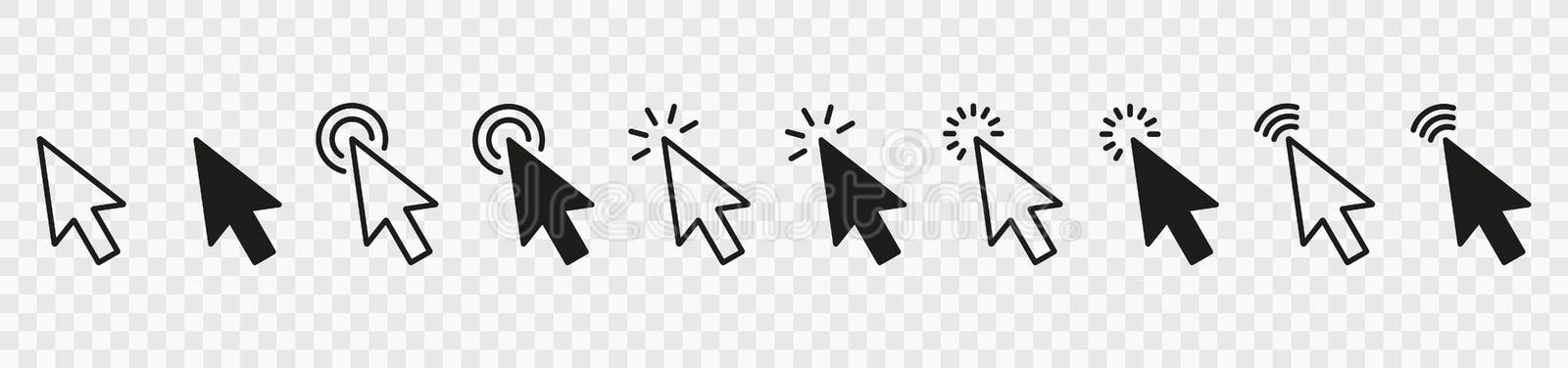 Computer Mouse Click Cursor Set. Hand and Arrow Pointer Pictogram on White Background Stock ...