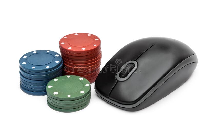 Computer Mouse with Poker Chips on White. Online Poker Concept Stock ...