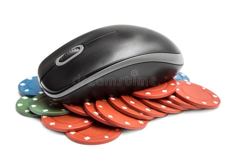 Computer Mouse with Poker Chips on White. Online Poker Concept Stock ...