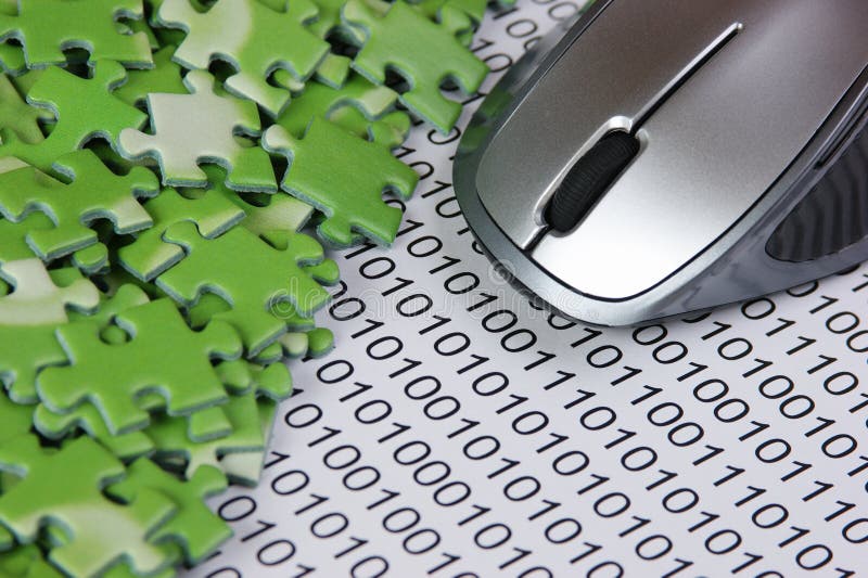 Computer Mouse and Puzzles on a Binary Stock Photo - Image of education ...