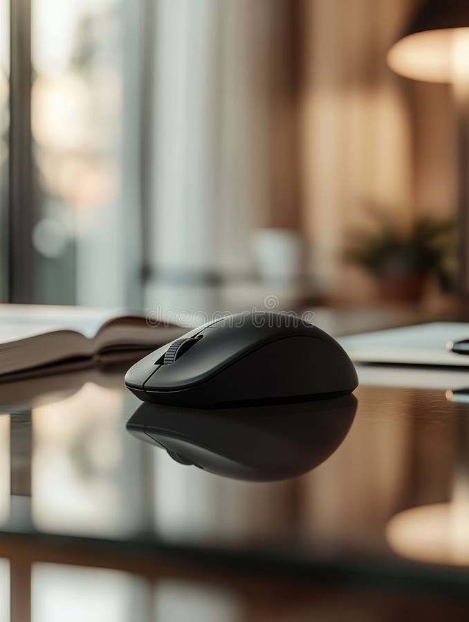 Computer Mouse on a Reflective Desk in an Office Setting. Stock Image ...