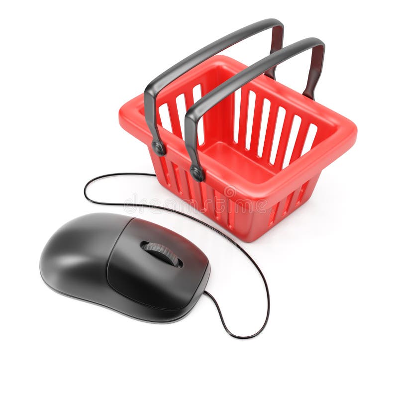 Computer Mouse with Shopping Basket Stock Illustration - Illustration ...