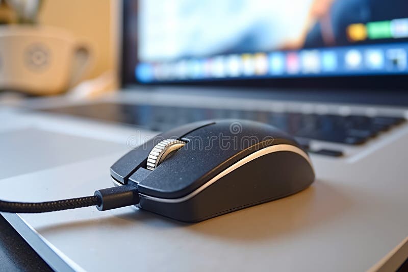 A Computer Mouse Sitting on Top of a Desk Next To a Laptop Stock Image ...