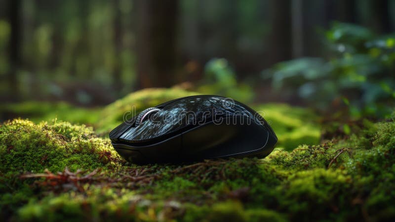 A Computer Mouse Sitting on Top of a Moss Covered Ground Stock ...