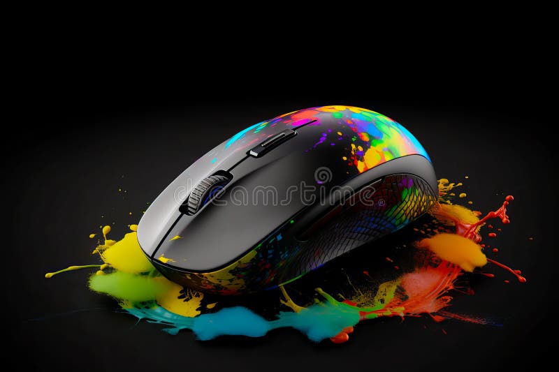 Computer Mouse Sitting on Top of Table Covered in Colorful Paint and ...