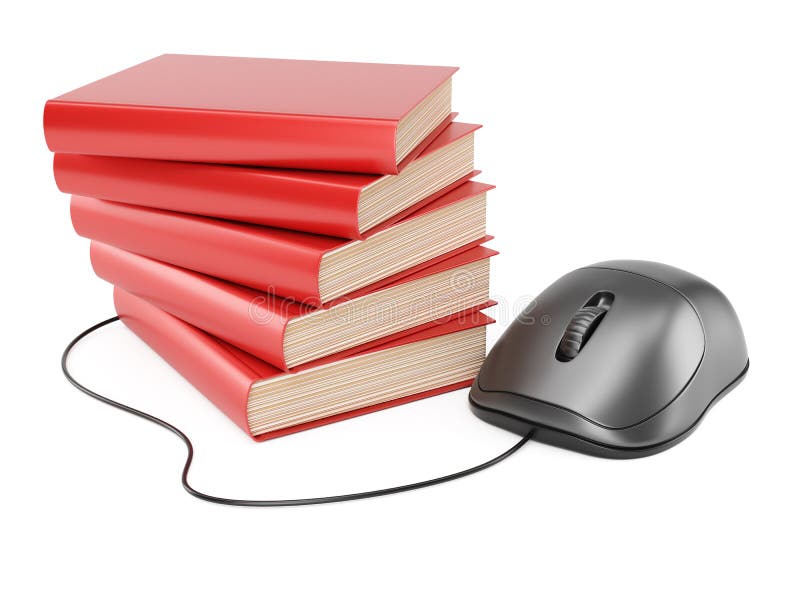 Computer Mouse and Stack of Books Stock Illustration - Illustration of ...