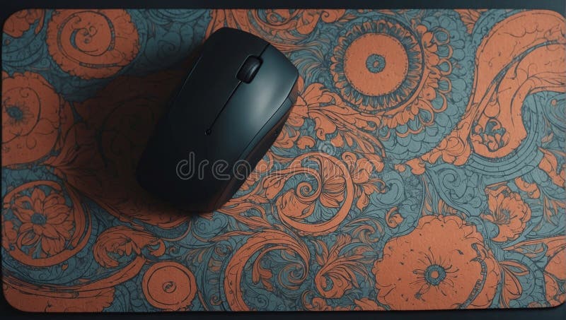 Black Wireless Computer Mouse on a Rug Covered with Red and Blue ...