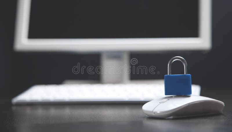Computer and Mouse on Which There is a Lock Stock Image - Image of lock ...