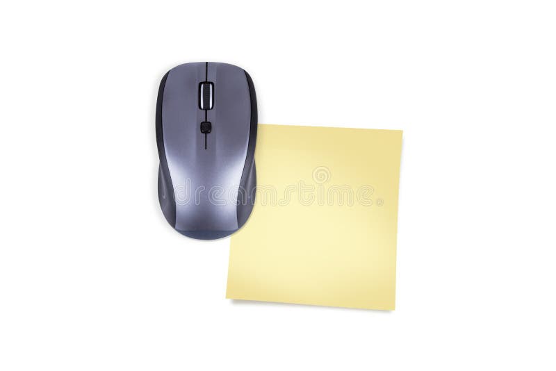Computer Mouse and Yellow Sticky Note Paper with Copy Space Stock Photo ...