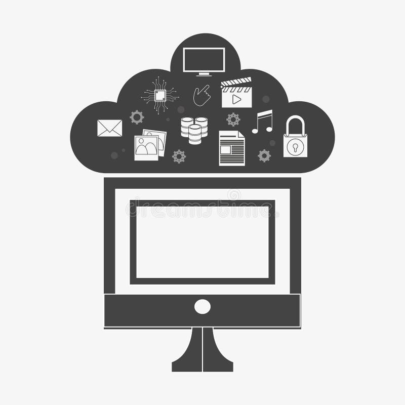 Computer with Multimedia and Communication Icons Stock Vector ...