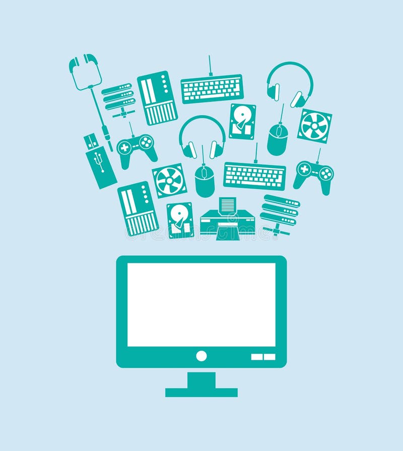 Computer with Multimedia and Communication Icons Stock Vector ...
