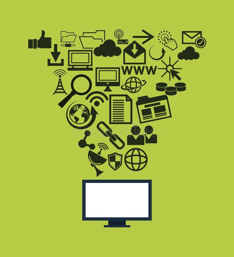 Computer with Multimedia and Communication Icons Stock Vector ...