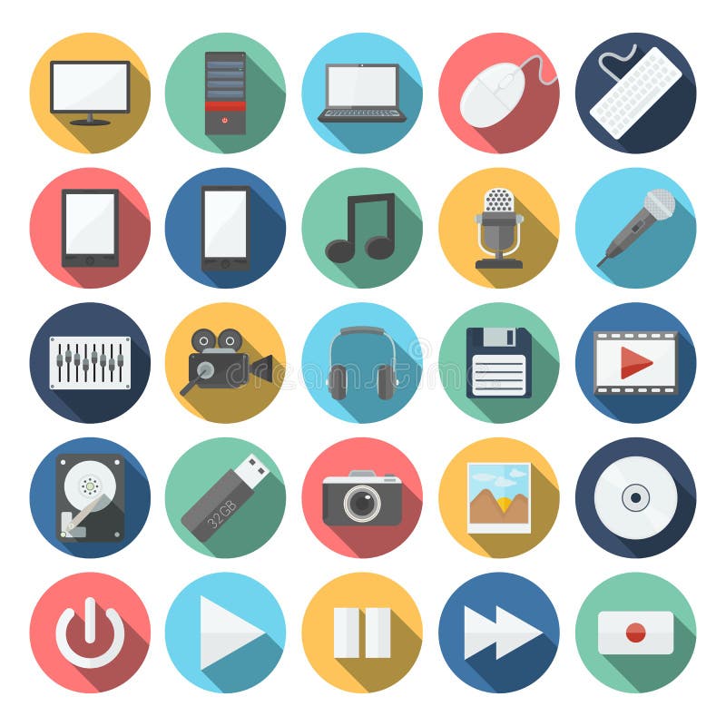 Multimedia flat icons set stock vector. Illustration of modern - 35195837